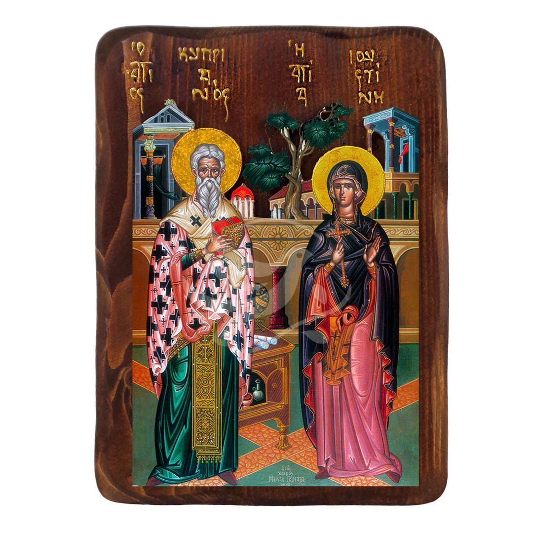Saints Cyprian and Justina Icon, Handmade Greek Orthodox Icon ...