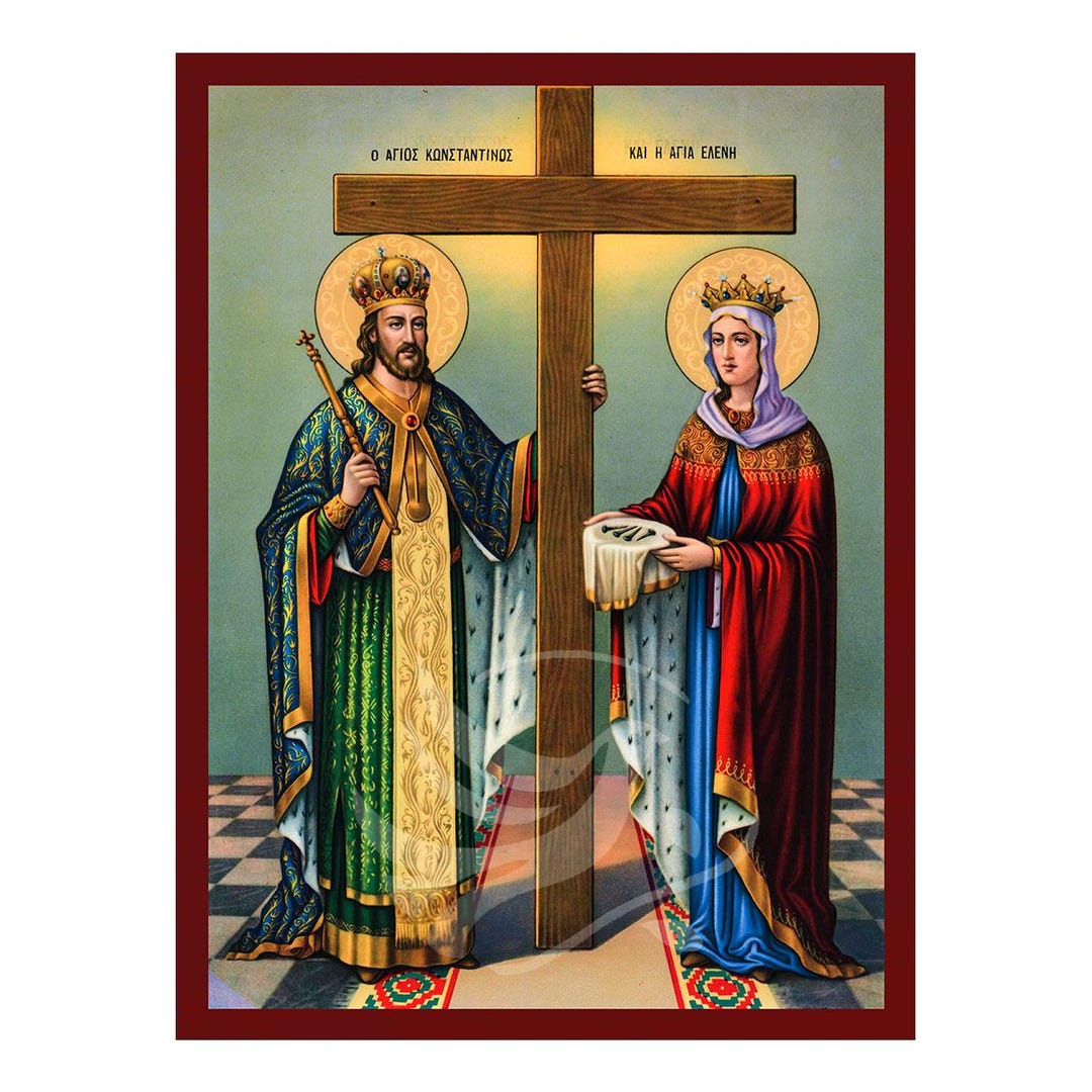 Saints Constantine and Helen Icon, Handmade Icon of Agioi Konstantinos ...