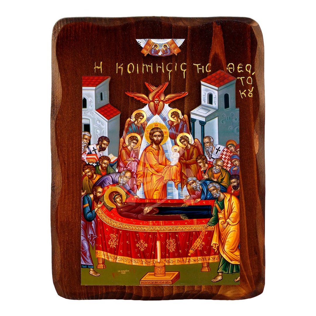 The Dormition of the Virgin Mary Icon, Handmade Wooden Icon of Koimisi ...
