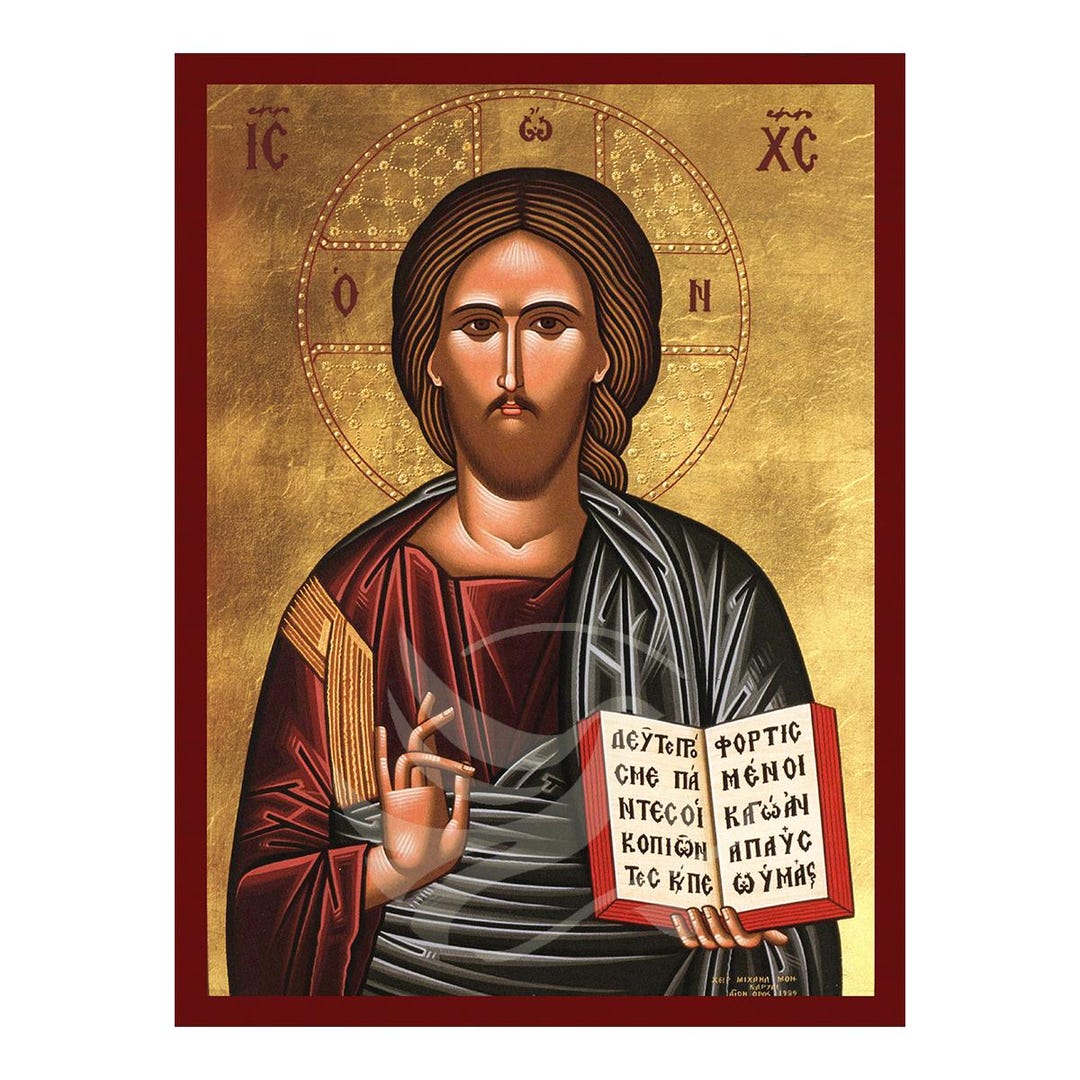 Jesus Christ Blessing Icon, Handmade Greek Orthodox Icon of Jesus ...