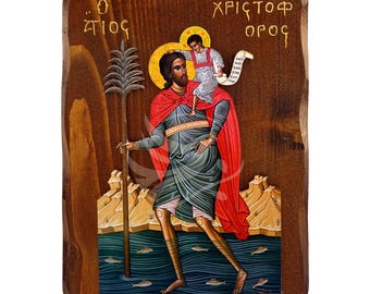 Saint Christopher Icon, Handmade Greek Orthodox Icon of Martyr ...