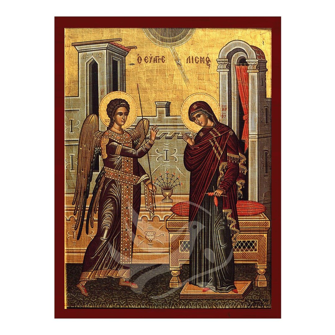 Annunciation of the Holy Mother Icon, Handmade Greek Icon of ...