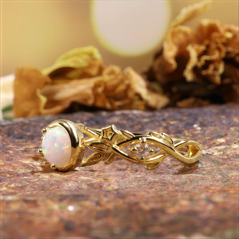 Round-shaped Lab White Opal Engagement Ring Wedding Ring Bridal Ring - Etsy