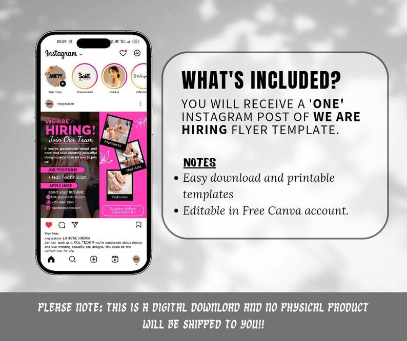 We Are Hiring Pink Flyer Template for Nail Tech Job | Editable Canva ...