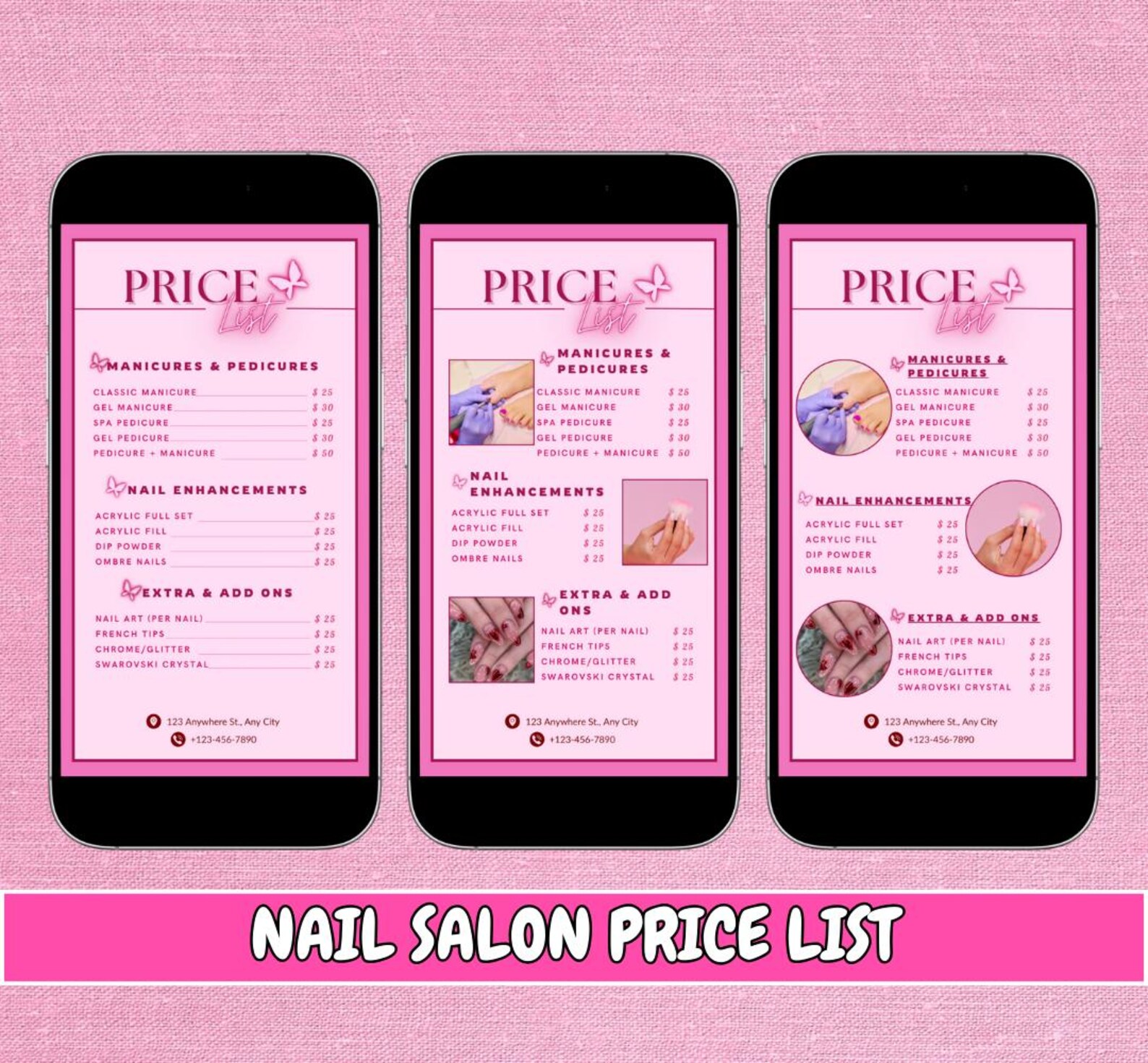 Editable Nail Salon Price List Canva Template | Pink Beauty Service ...