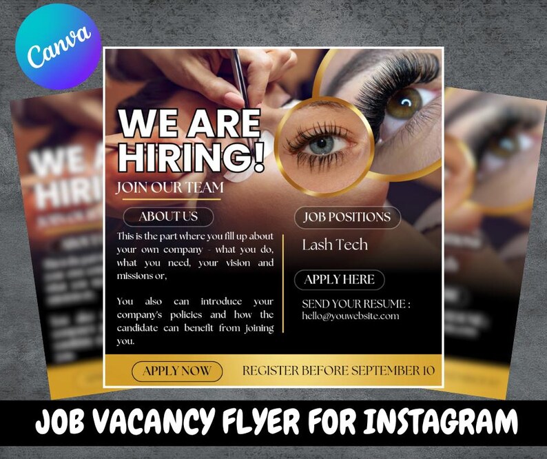 Editable We Are Hiring Flyer Template for Lash Tech Job | Canva ...