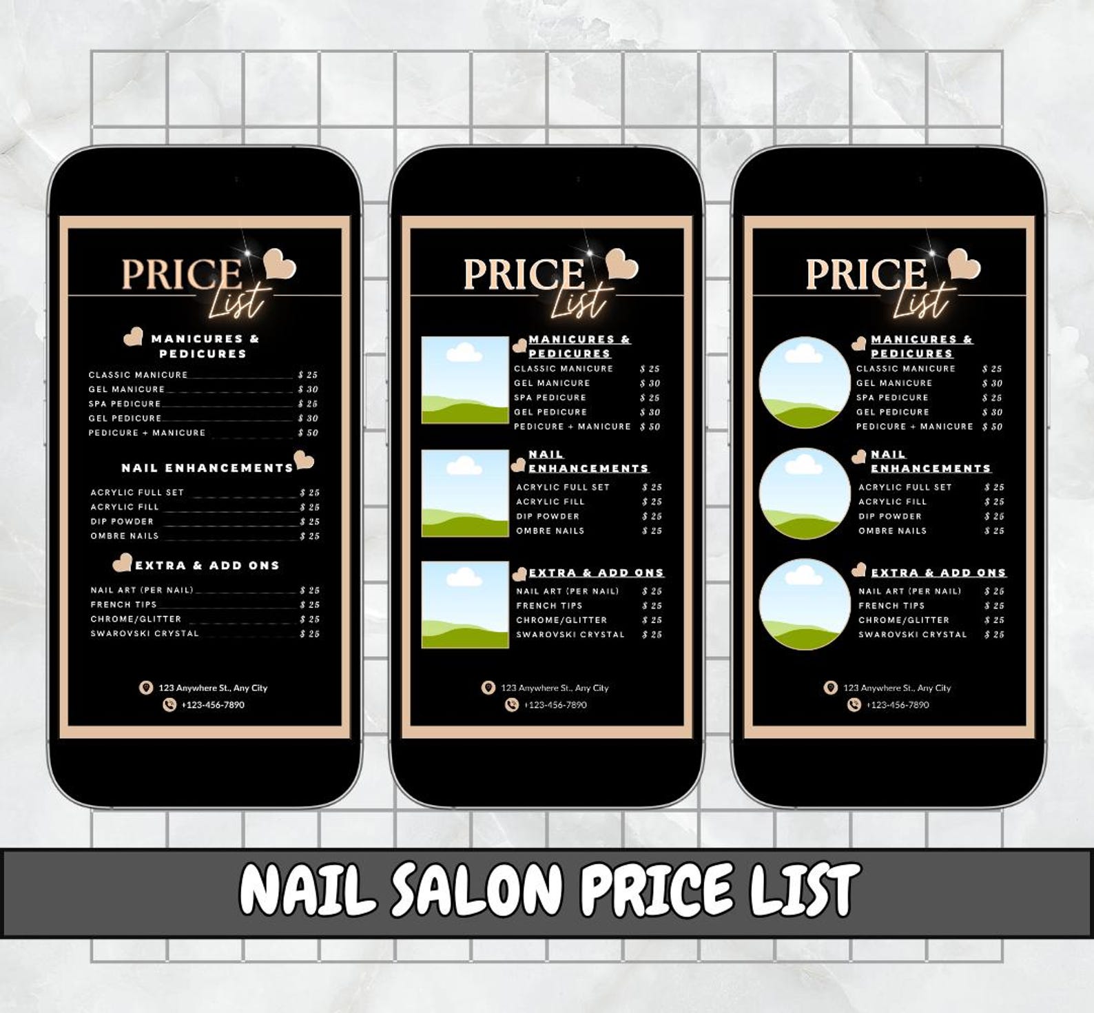 Editable Nail Salon Price List Canva Template | Pink Beauty Service Menu for Instagram and ...