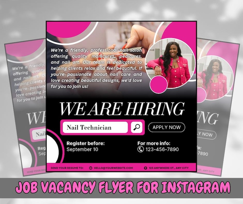 We Are Hiring Pink Flyer Template for Nail Tech Job Editable Canva ...