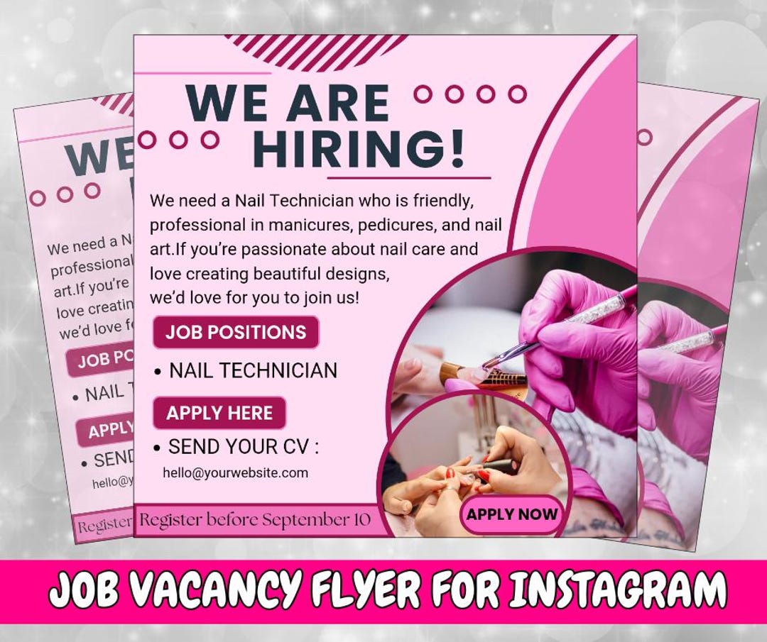 Editable We Are Hiring Pink Flyer Template for Nail Tech Job | Canva ...