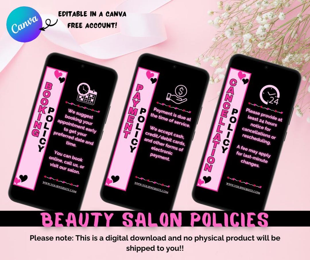 Editable Pink Beauty Salon Policy Templates | Booking, Payment ...