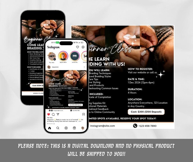 Editable Instagram Braiding Class Flyer Template | Canva Hair Training ...