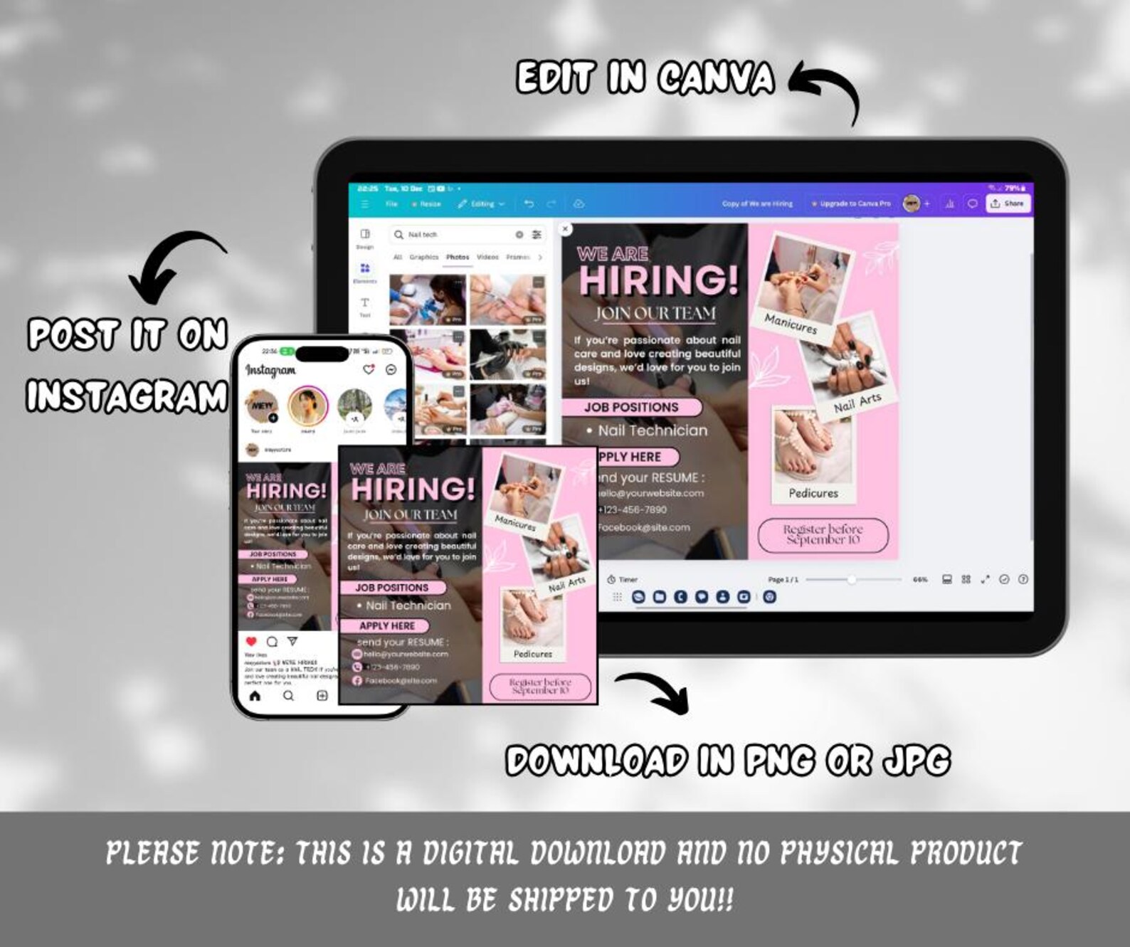 Editable We Are Hiring Pink Flyer Template for Nail Tech Job | Canva ...