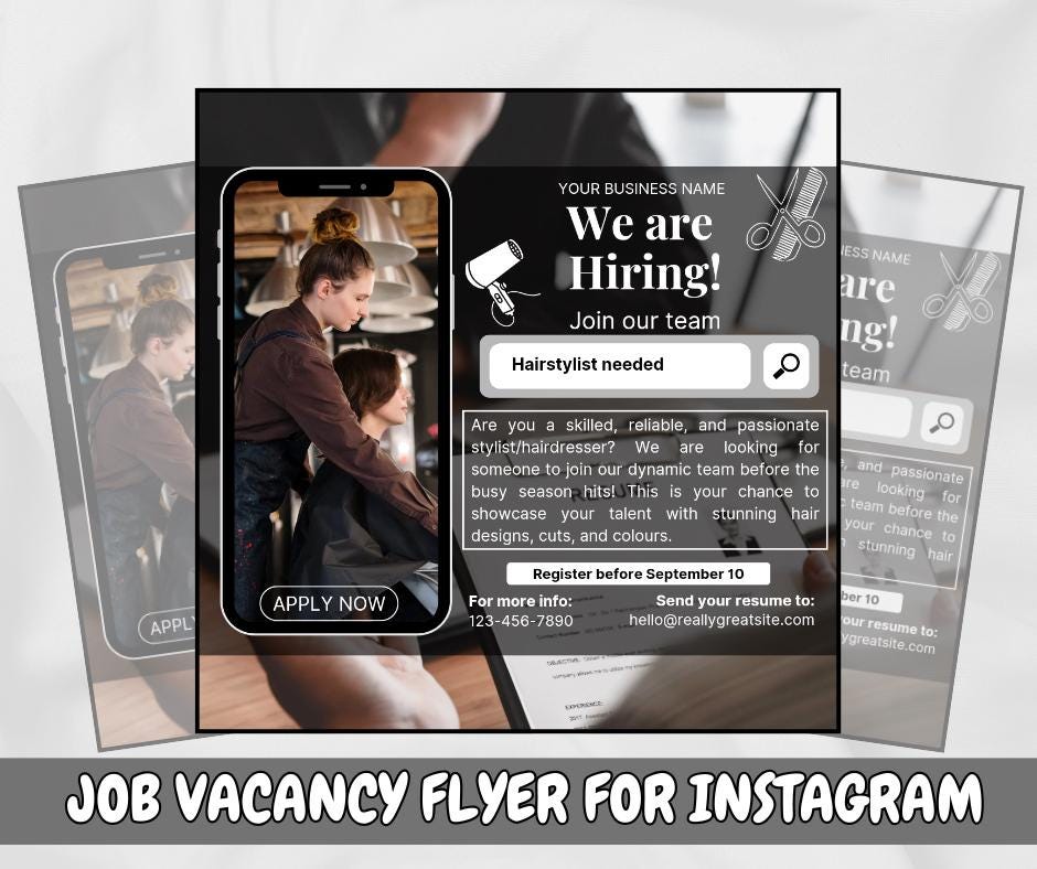 We Are Hiring Flyer Template for Hairstylist Job Editable Canva ...