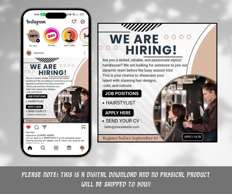 Editable We Are Hiring Flyer Template for Hairstylist Job | Canva ...