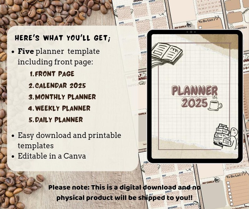 2025 Minimalist Coffee-themed Digital Planner Bundle | Printable ...