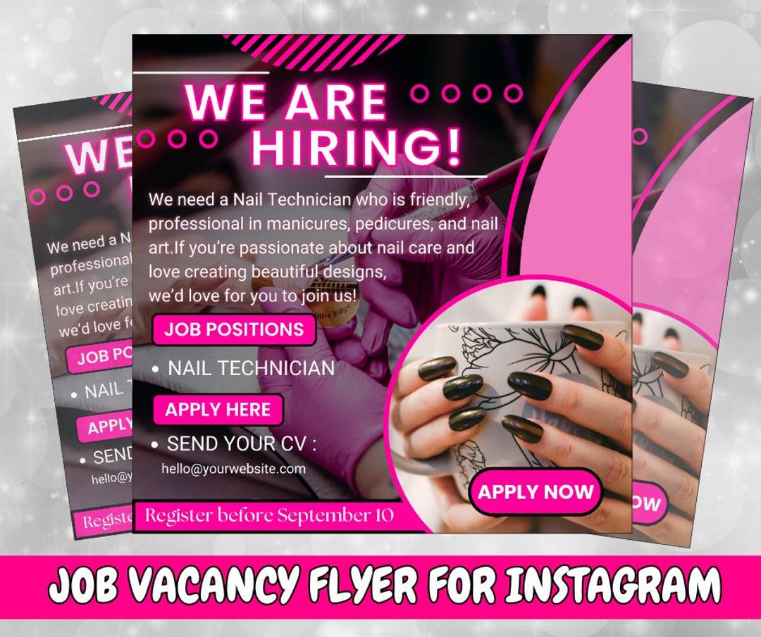 We Are Hiring Pink Flyer Template for Nail Tech Job | Editable Canva ...
