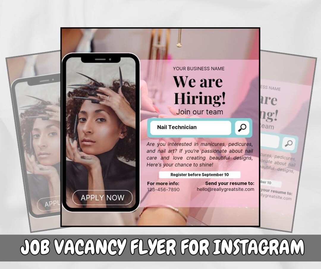 We Are Hiring Pink Flyer Template for Nail Tech Job | Editable Canva ...