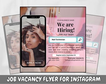 Editable We Are Hiring Pink Flyer Template for Nail Tech Job | Canva ...