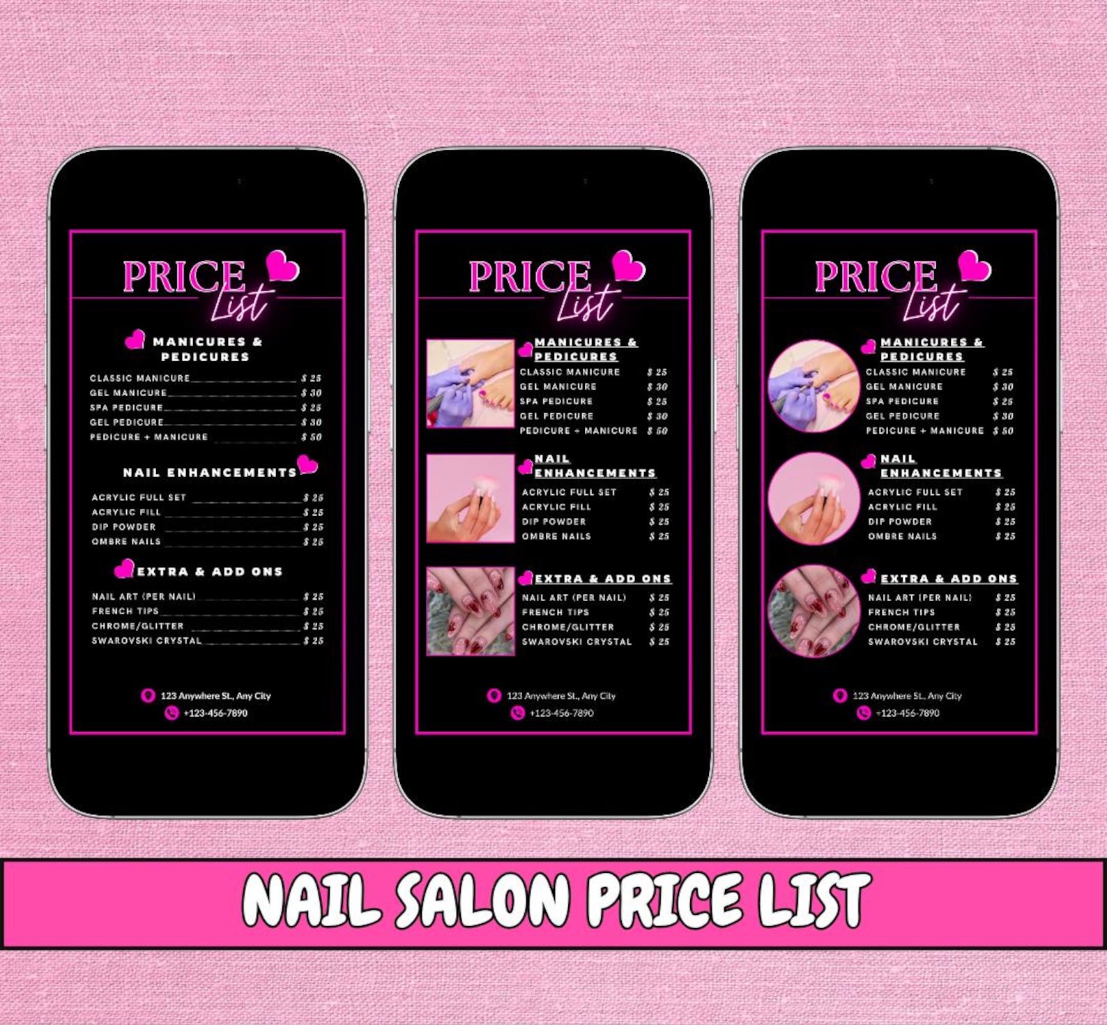 Editable Nail Salon Price List Canva Template | Beauty Service Menu for Instagram and Social ...