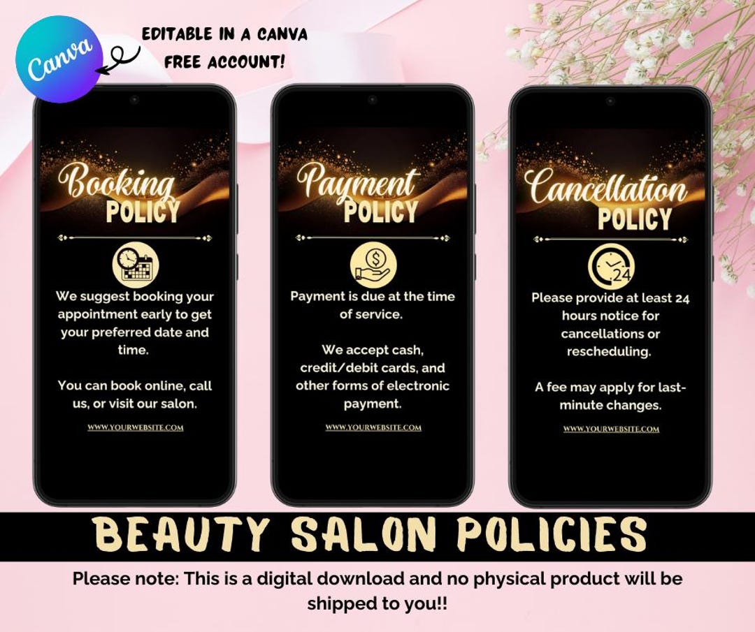 Editable Luxurious Salon Policy Canva Digital Templates for Beauty ...