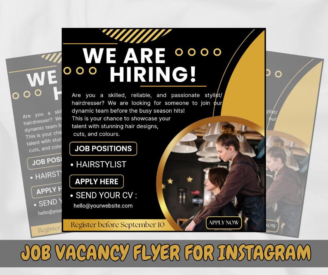 We Are Hiring Gold Flyer Template for Hairstylist Job | Editable Canva ...