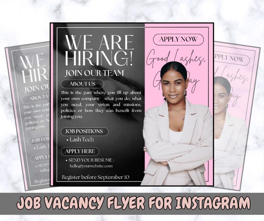 Editable We Are Hiring Pink Flyer Template for Lash Tech Job | Canva ...