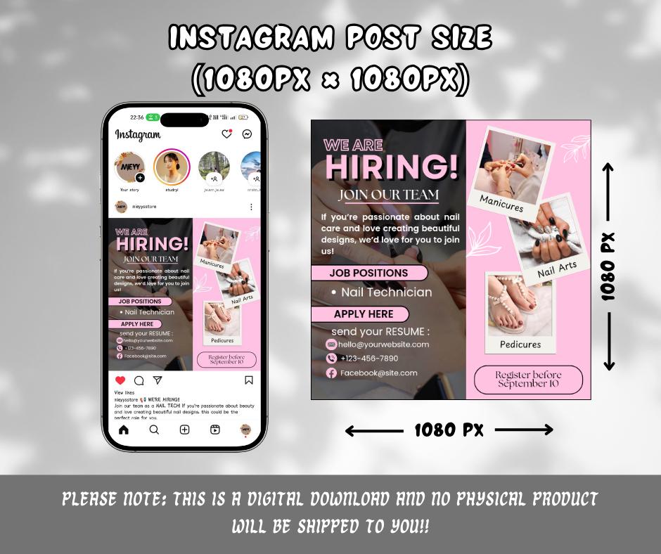 Editable We Are Hiring Pink Flyer Template for Nail Tech Job | Canva ...