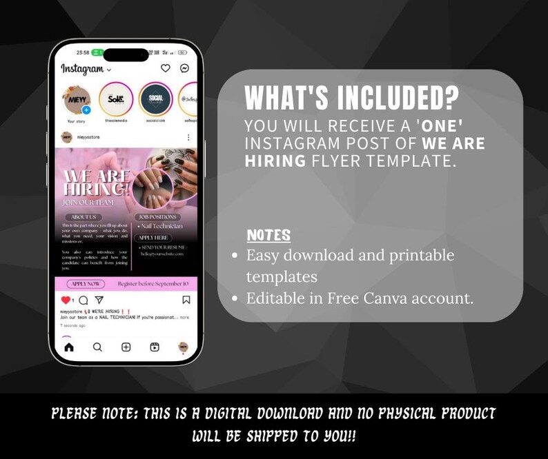 Editable We Are Hiring Pink Flyer Template for Nail Tech Job Canva ...
