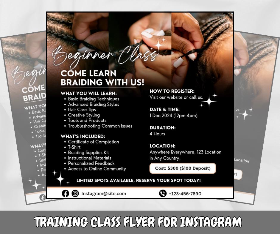 Editable Instagram Braiding Class Flyer Template | Canva Hair Training ...
