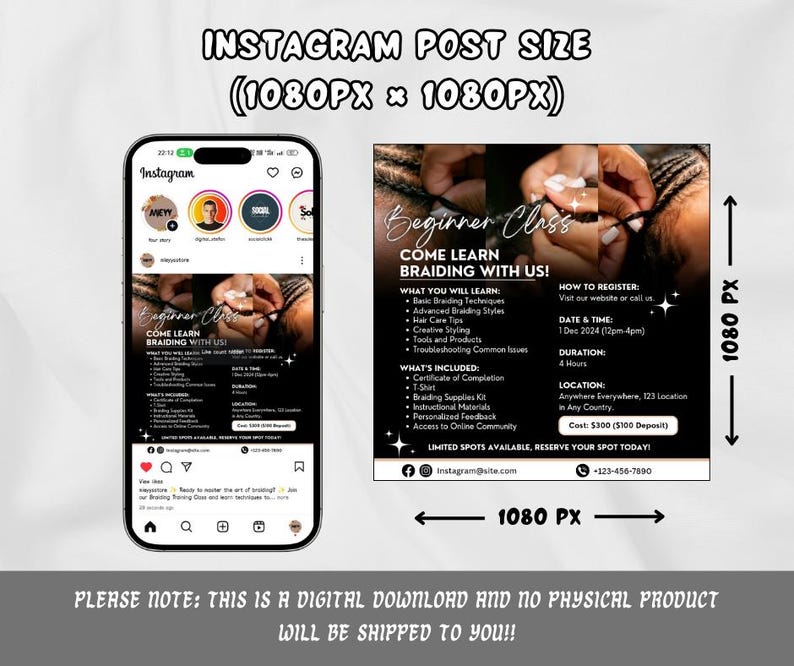 Editable Instagram Braiding Class Flyer Template | Canva Hair Training ...