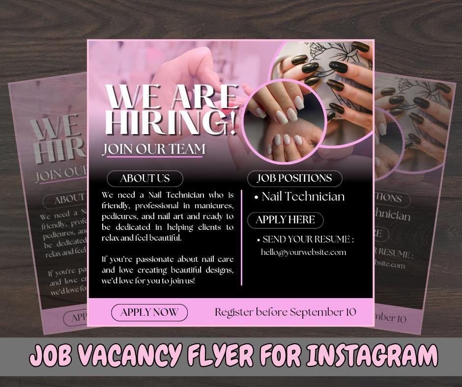 Editable We Are Hiring Pink Flyer Template for Nail Tech Job | Canva ...