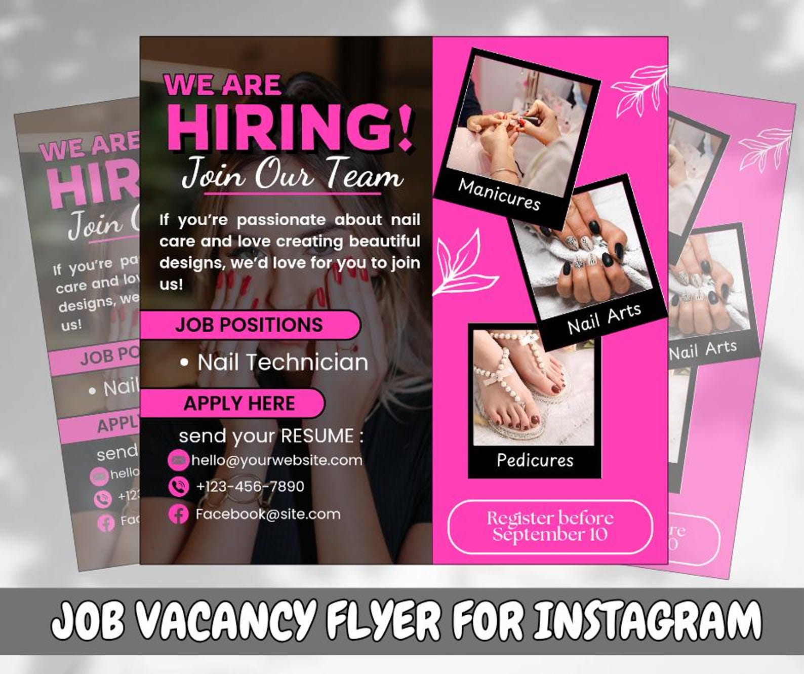 We Are Hiring Pink Flyer Template for Nail Tech Job | Editable Canva ...
