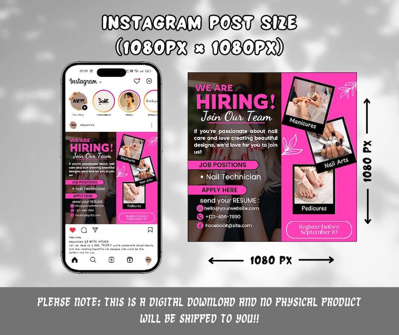 We Are Hiring Pink Flyer Template for Nail Tech Job | Editable Canva ...