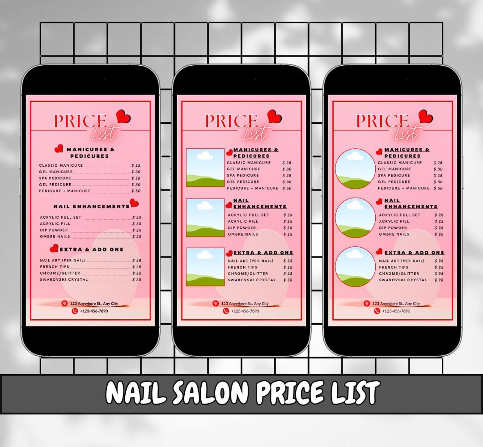 Editable Nail Salon Price List Canva Template | Beauty Service Menu for Instagram and Social ...