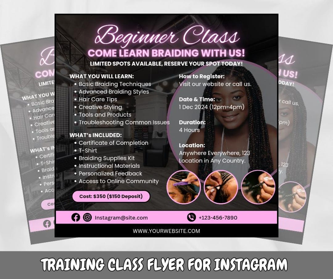 Editable Instagram Braiding Class Flyer Template | Canva Hair Training ...