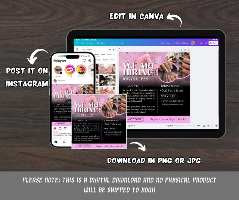 Editable We Are Hiring Pink Flyer Template for Nail Tech Job | Canva ...