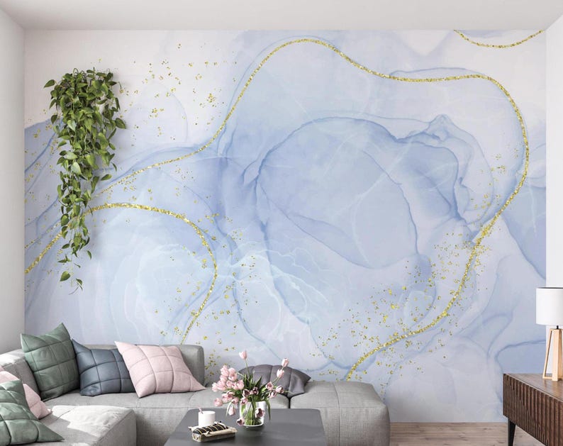 Peel and Stick Wallpaper Blue Watercolor Wallpaper Removable Wallpaper ...