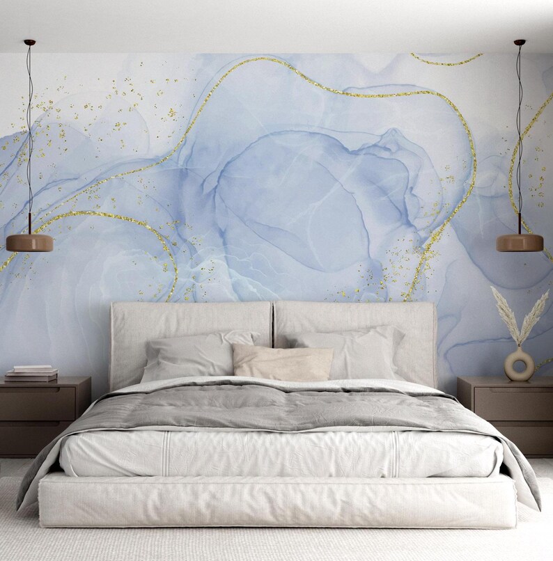 Peel and Stick Wallpaper Blue Watercolor Wallpaper Removable Wallpaper ...
