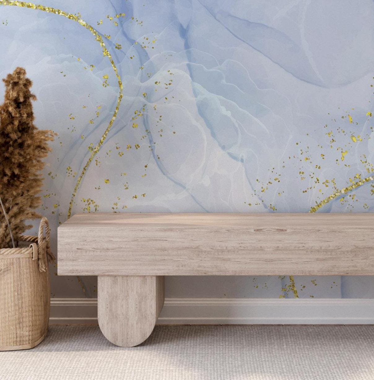 Peel and Stick Wallpaper Blue Watercolor Wallpaper Removable Wallpaper ...