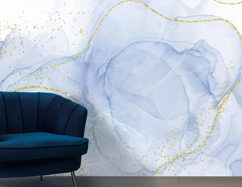 Peel and Stick Wallpaper Blue Watercolor Wallpaper Removable Wallpaper ...