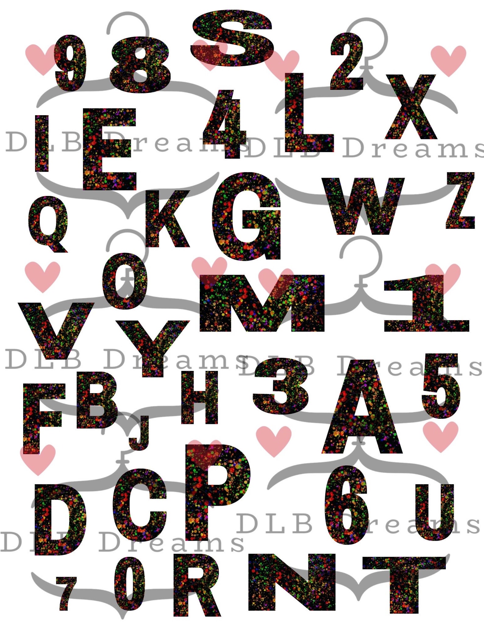 Splatter Letters and Numbers PNG ONLY - Etsy
