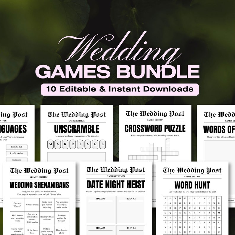 Editable Wedding Games Bundle, Newspaper Theme Template, Customisable ...