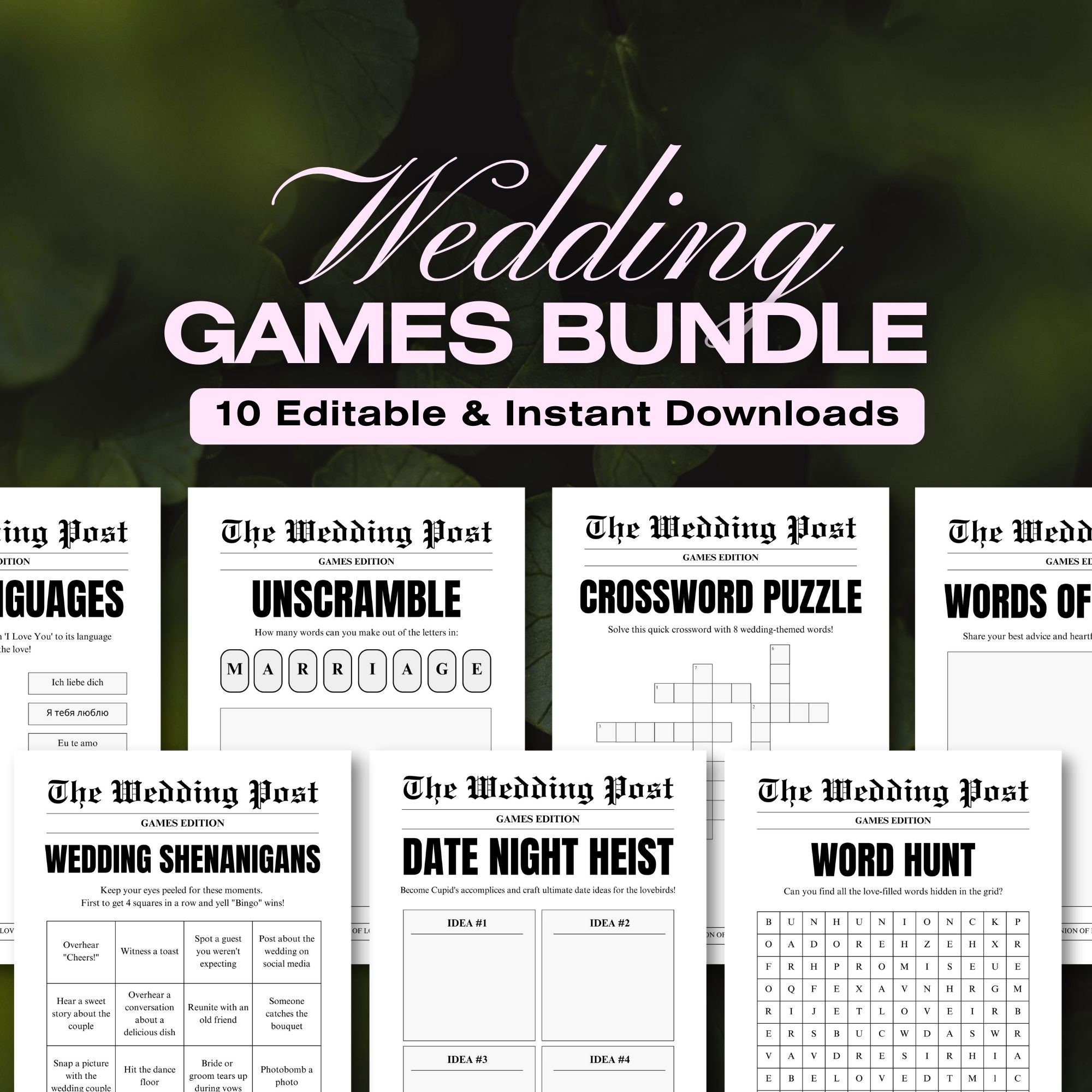 Editable Wedding Games Bundle, Newspaper Theme Template, Customisable ...