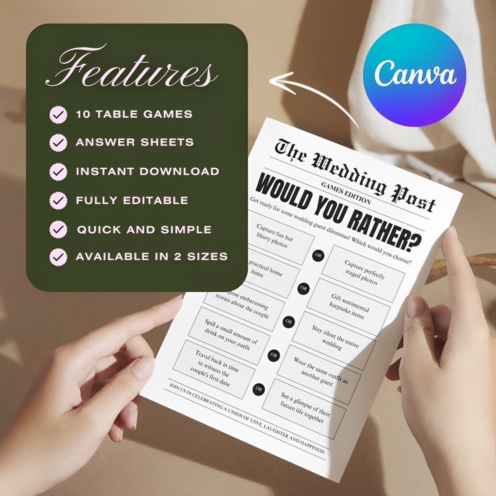 Editable Wedding Games Bundle, Newspaper Theme Template, Customisable ...