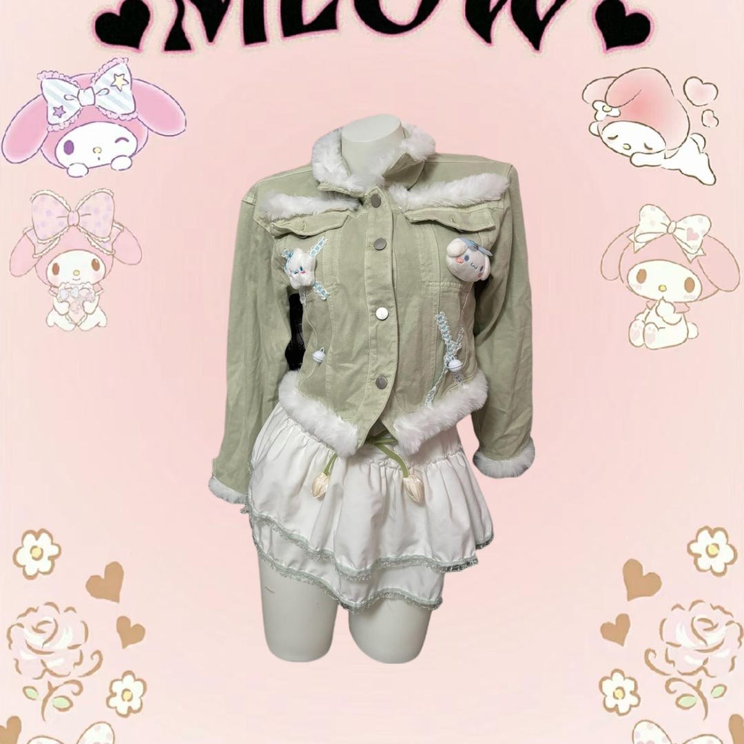 Tan and Cream Jacket With Faux Fur Lining, Featuring My Melody Patches - Etsy