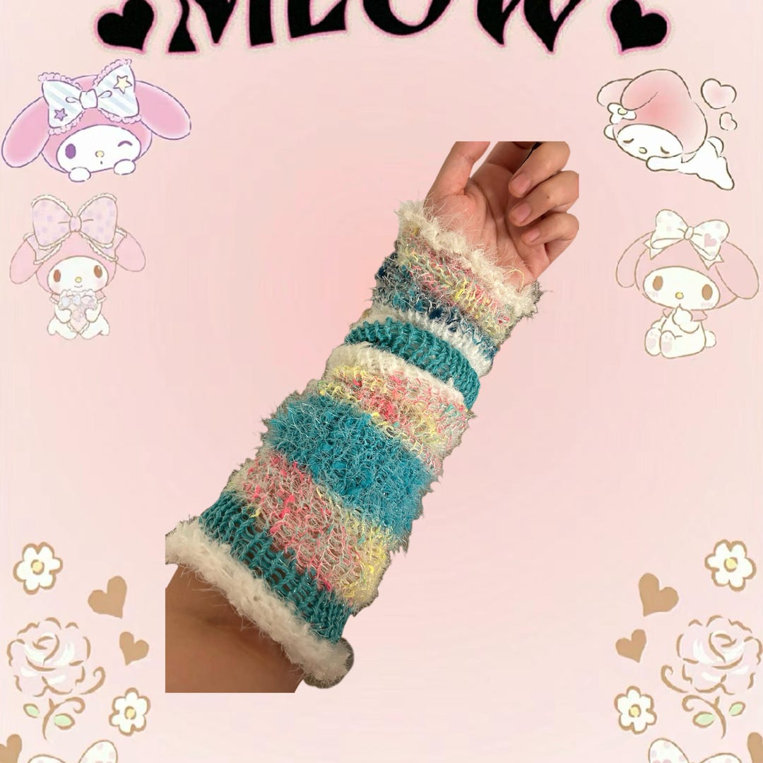 Multi-colored Striped Knit Arm Warmers With a Fuzzy Texture - Etsy
