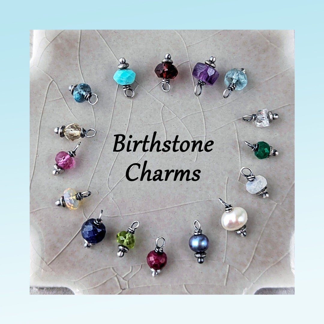 Sterling Silver Birthstone Charm: Genuine Gemstone Dangle for Bracelet ...
