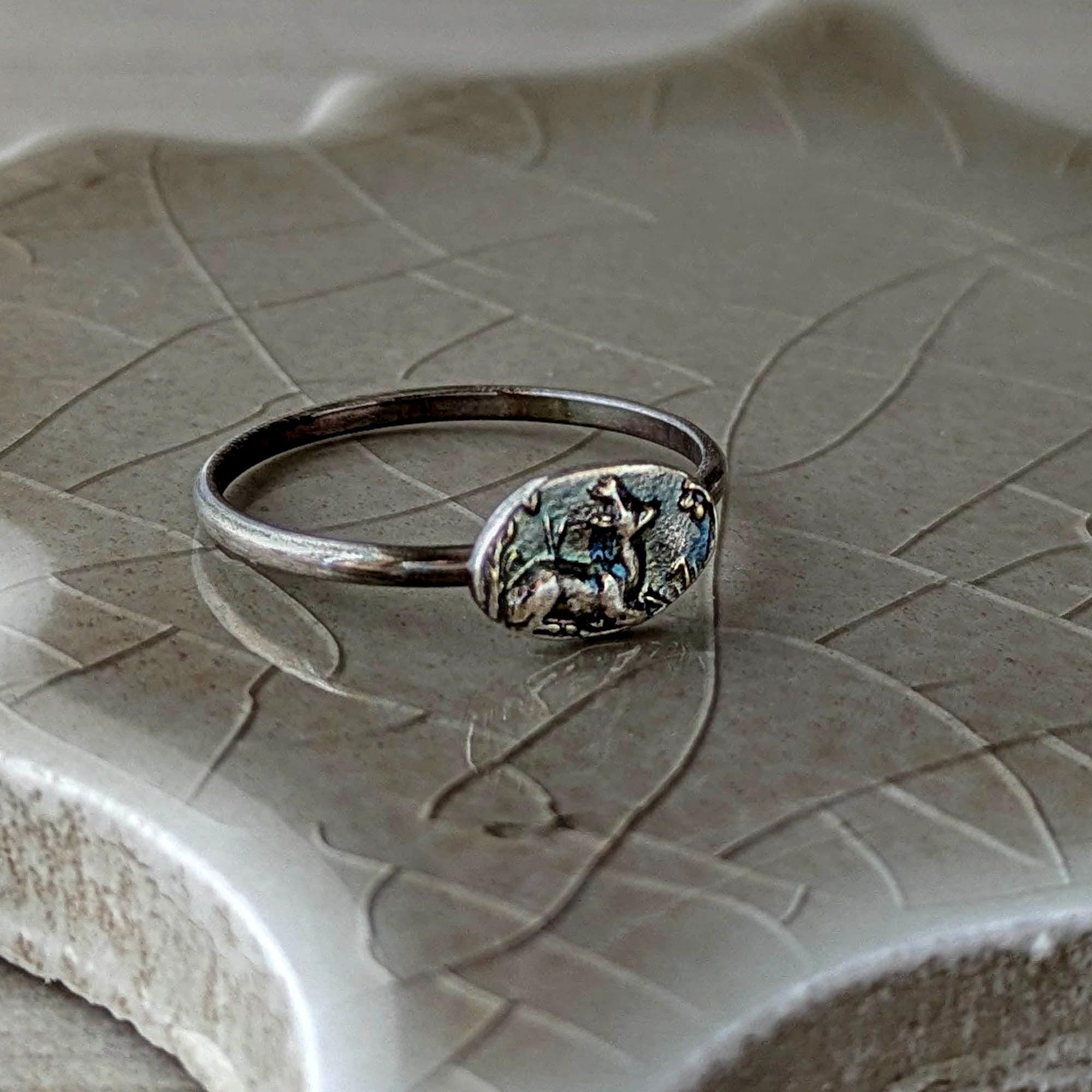 Sterling Silver Stag Ring: Petite Woodland Scene, Nature Jewelry - Etsy