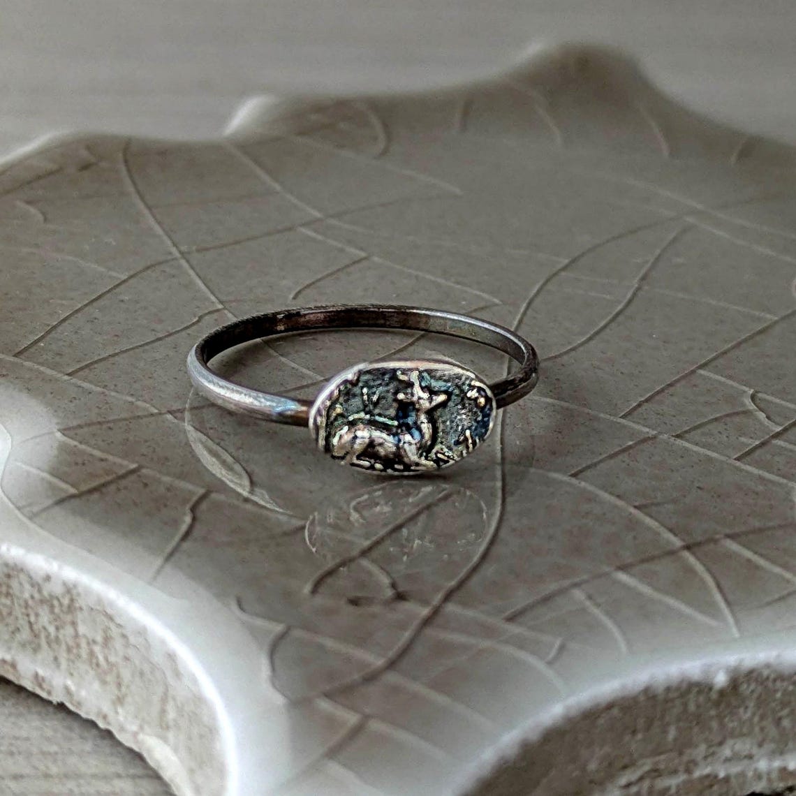 Sterling Silver Stag Ring: Petite Woodland Scene, Nature Jewelry - Etsy