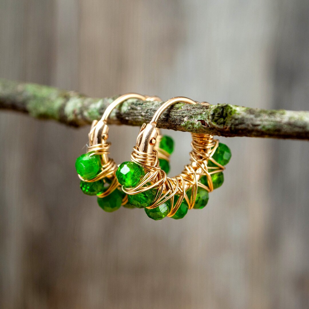 Chrome Diopside Hoop Earrings, 14k Gold Filled Hoops, Emerald Green ...